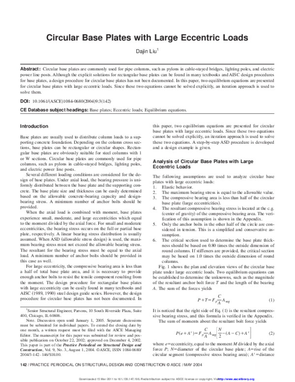 (PDF) Circular Base Plates with Large Eccentric Loads