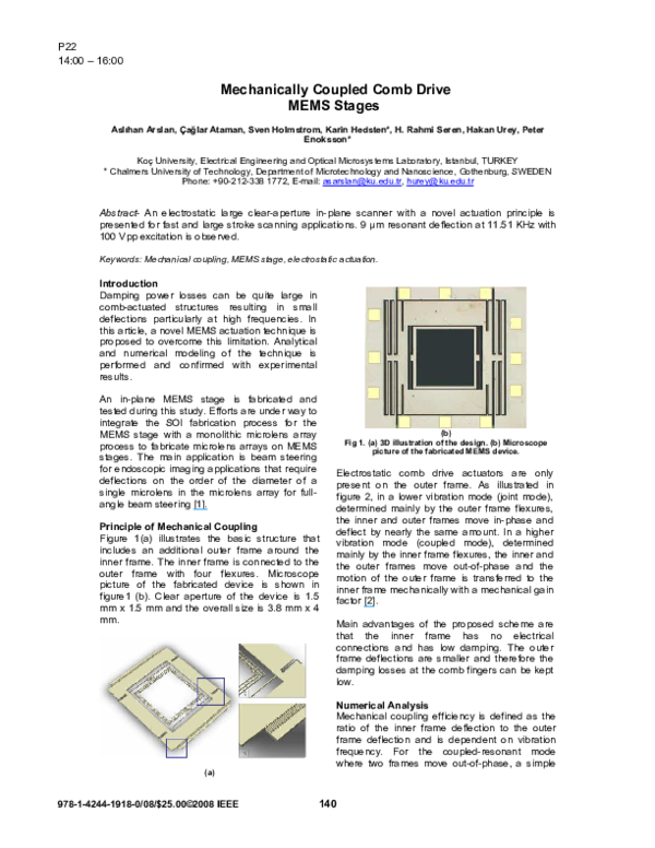 (PDF) Mechanically coupled comb drive MEMS stages