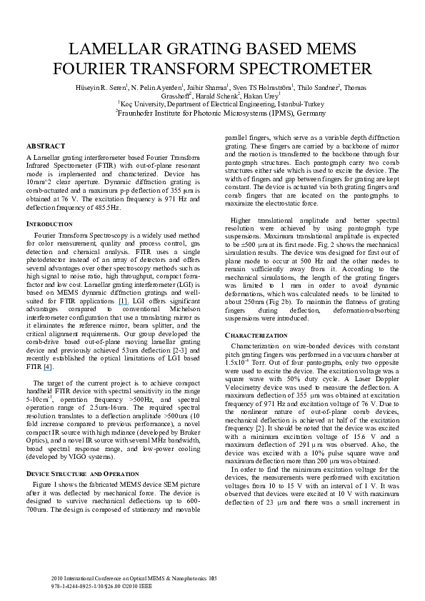 Pdf Lamellar Grating Based Mems Fourier Transform Spectrometer