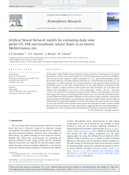 Pdf Artificial Neural Network Models For Estimating Daily Solar