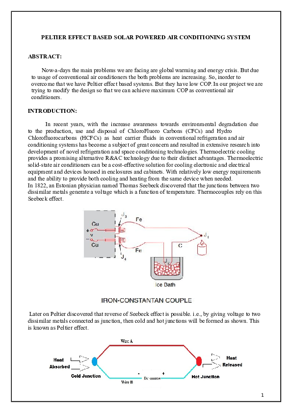 (DOC) Peltier Effect Based Solar Powered Air Conditioning System