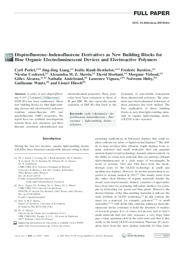 (PDF) Dispirofluorene–Indenofluorene Derivatives as New Building Blocks ...