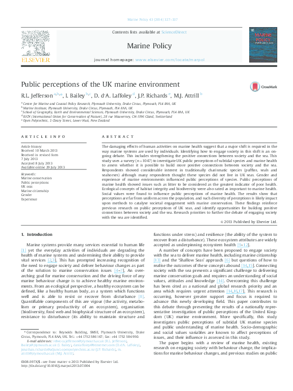 (PDF) Public perceptions of the UK marine environment