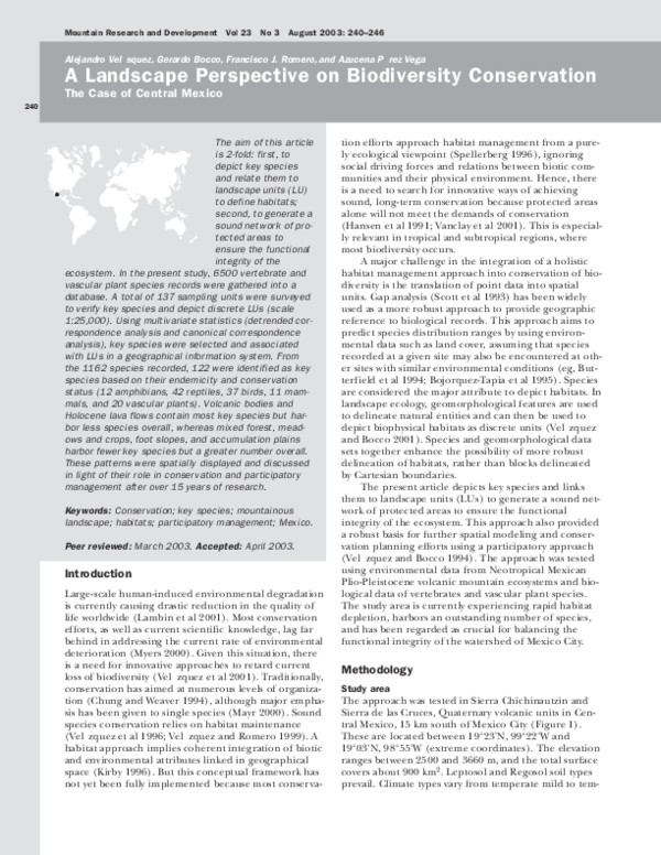 (PDF) A Landscape Perspective on Biodiversity Conservation