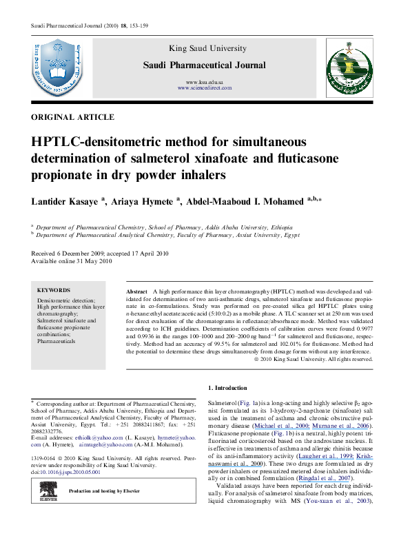Pdf Hptlc Densitometric Method For Simultaneous Determination Of Salmeterol Xinafoate And