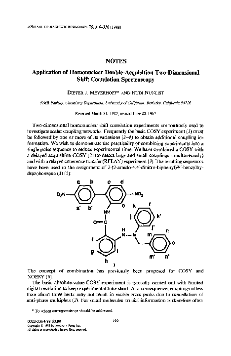 Pdf Application Of Homonuclear Double Acquisition Two Dimensional Shift Correlation Spectroscopy