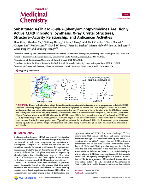 (PDF) Substituted 4-(Thiazol-5-yl)-2-(phenylamino)pyrimidines Are Highly Active CDK9 Inhibitors ...