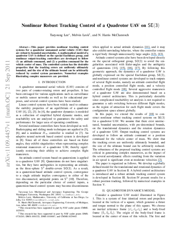(PDF) Nonlinear Robust Tracking Control of a Quadrotor UAV on SE(3)
