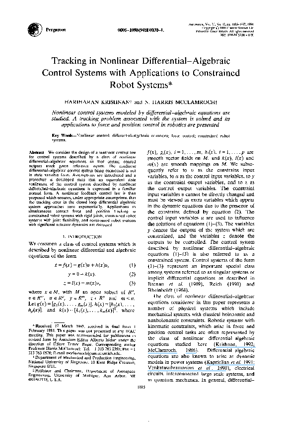 (PDF) Tracking in nonlinear differential-algebraic control systems with applications to ...
