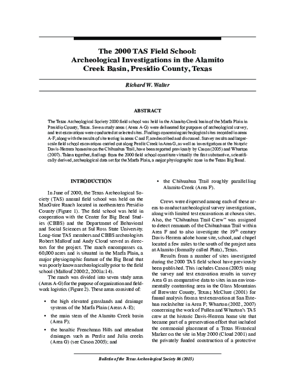 (PDF) The 2000 TAS Field School: Archeological Investigations in the ...