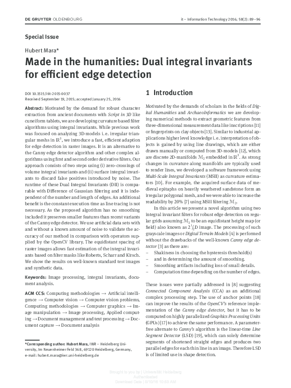 (PDF) Made in the Humanities: Dual Integral Invariants for Efficient Edge Detection