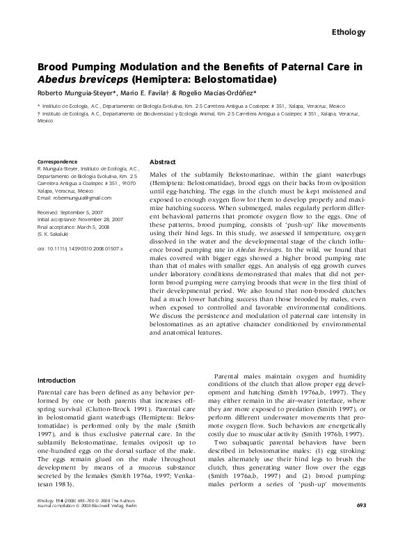(PDF) Brood Pumping Modulation and the Benefits of Paternal Care in ...