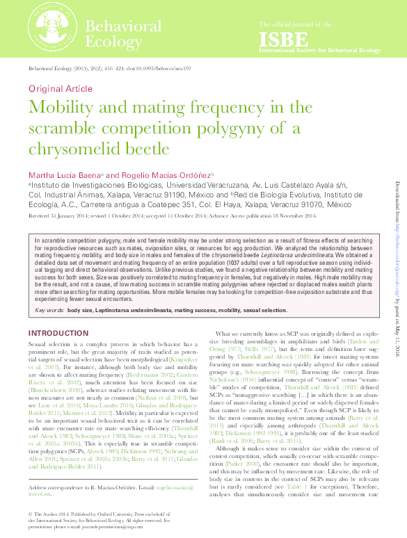 (PDF) Mobility and mating frequency in the scramble competition ...