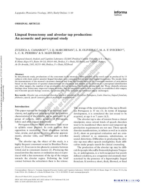 (PDF) Lingual frenectomy and alveolar tap production: An acoustic and ...