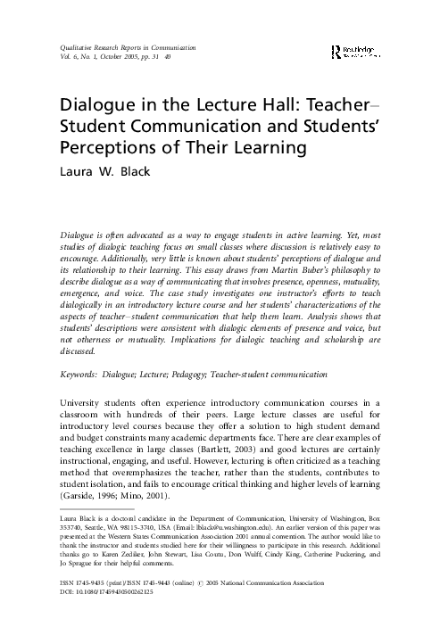 (PDF) Dialogue in the Lecture Hall: Teacher–Student Communication and ...