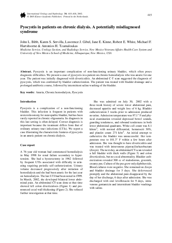 (PDF) Pyocystis in patients on chronic dialysis. A potentially ...