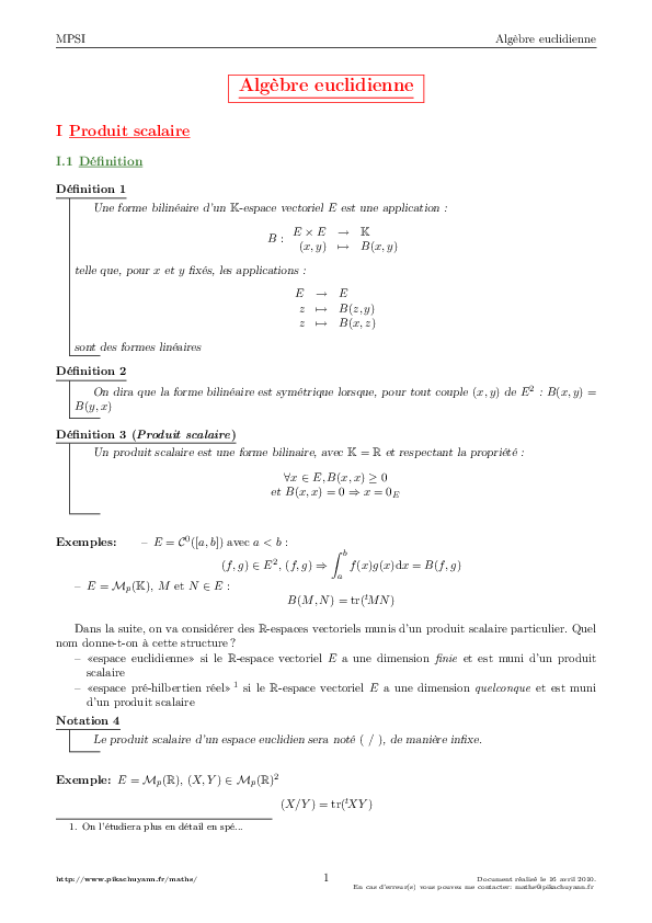 (PDF) Algèbre euclidienne