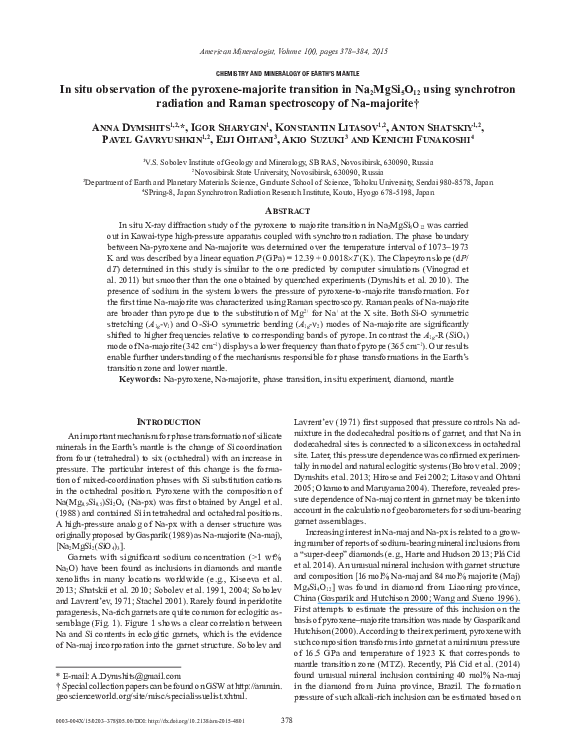 (PDF) In situ observation of the pyroxene-majorite transition in ...