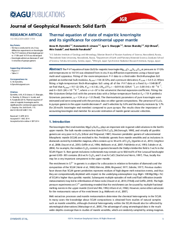 (PDF) Thermal equation of state of majoritic knorringite and its ...