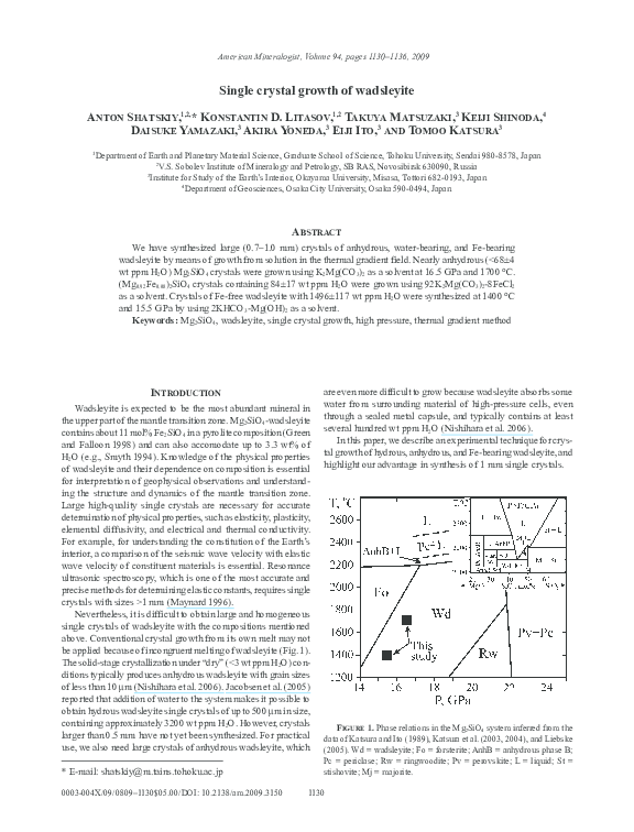 (PDF) Single crystal growth of wadsleyite