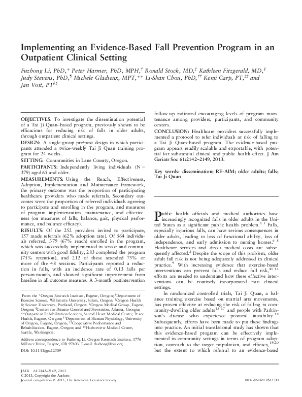 (PDF) Implementing an Evidence-Based Fall Prevention Program in an ...