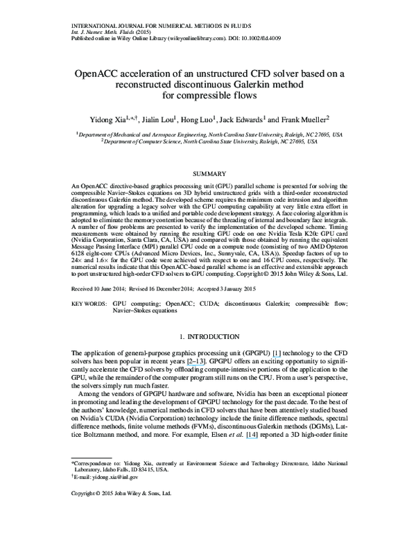 Pdf Openacc Acceleration Of An Unstructured Cfd Solver Based On A