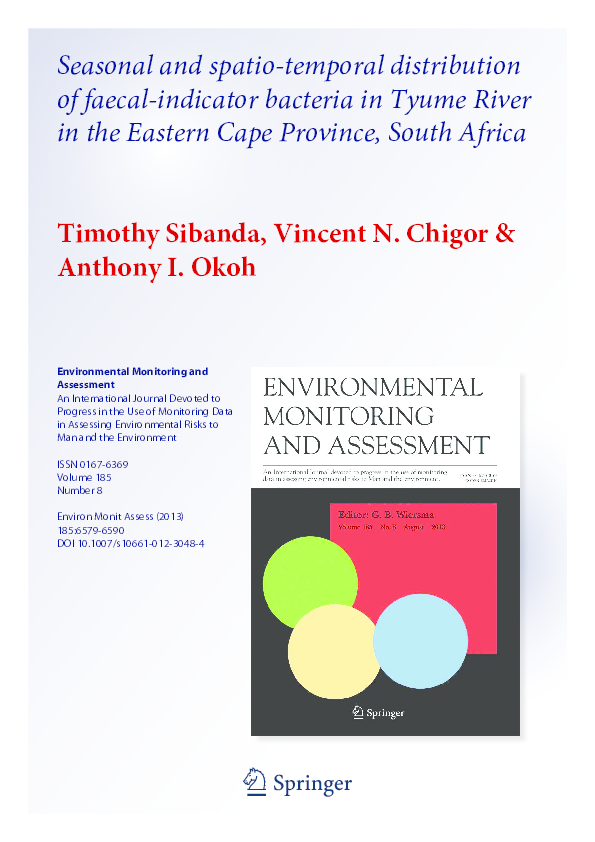 Pdf Seasonal And Spatio Temporal Distribution Of Faecal Indicator Bacteria In Tyume River In