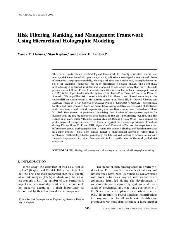 (PDF) Risk Filtering, Ranking, and Management Framework Using ...
