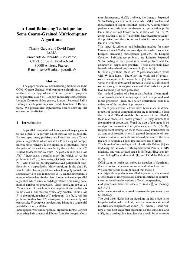 (PDF) A load balancing technique for some coarse-grained multicomputer algorithms