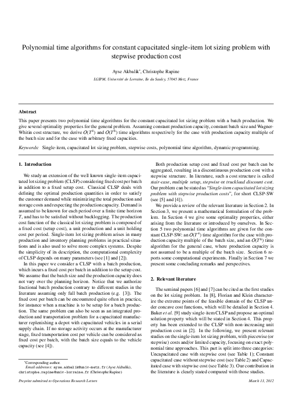 (PDF) Polynomial time algorithms for the constant capacitated single ...