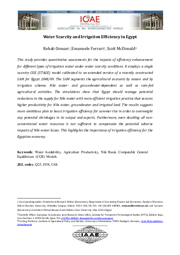 (PDF) Water Scarcity and Irrigation Efficiency in Egypt