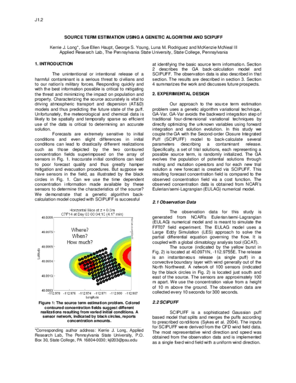 (PDF) Source term estimation using genetic algorithm and scipuff