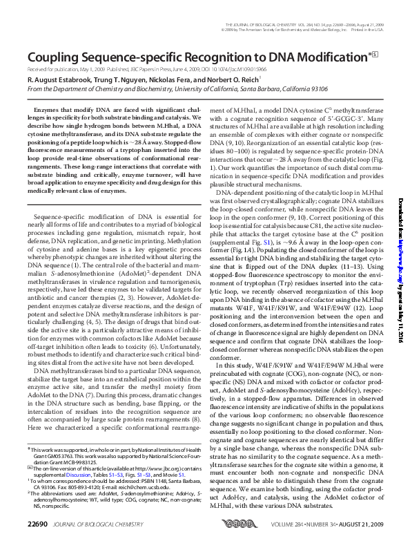 (PDF) Coupling Sequence-specific Recognition to DNA Modification