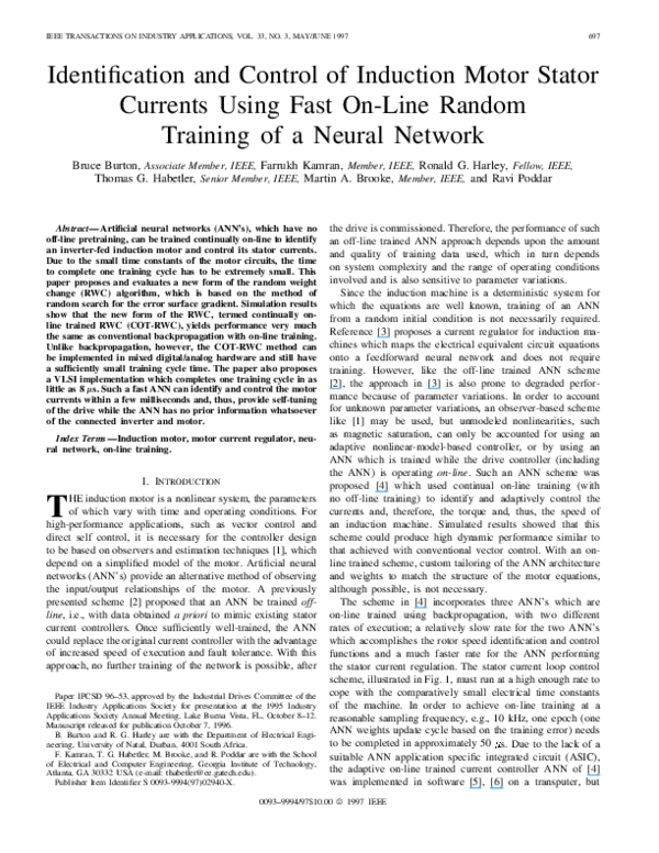 Pdf Identification And Control Of Induction Motor Stator Currents Using Fast On Line Random