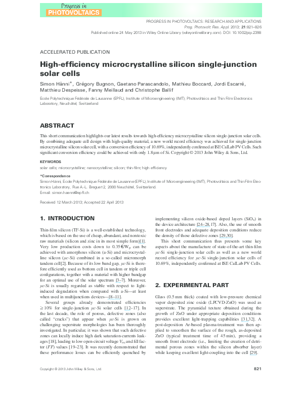 (PDF) High-efficiency microcrystalline silicon single-junction solar cells