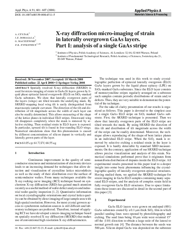 (PDF) X-ray diffraction micro-imaging of strain in laterally overgrown ...