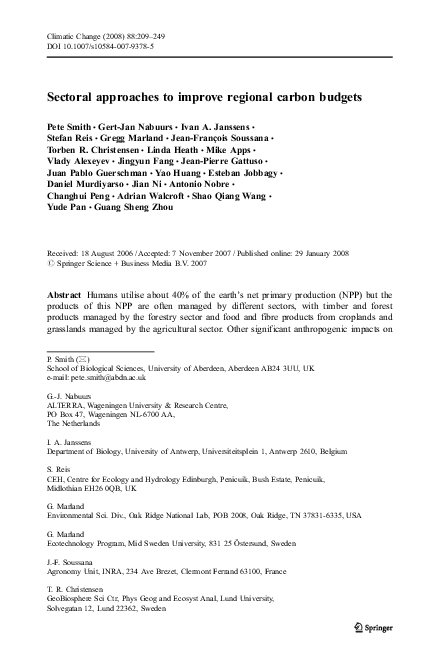 (PDF) Sectoral approaches to improve regional carbon budgets