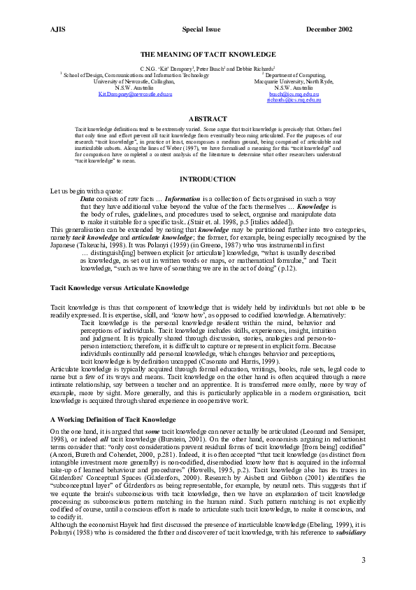 Pdf The Meaning Of Tacit Knowledge