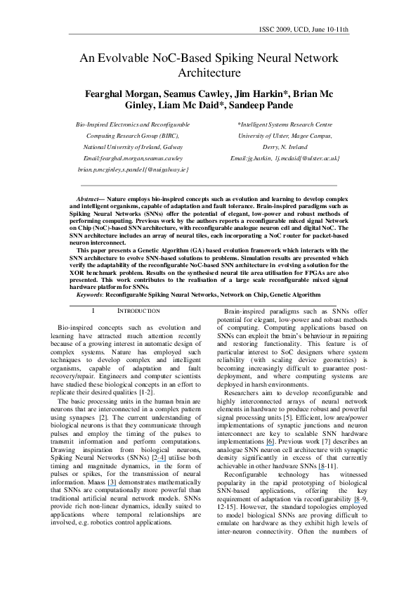(PDF) An evolvable NoC-based spiking neural network architecture