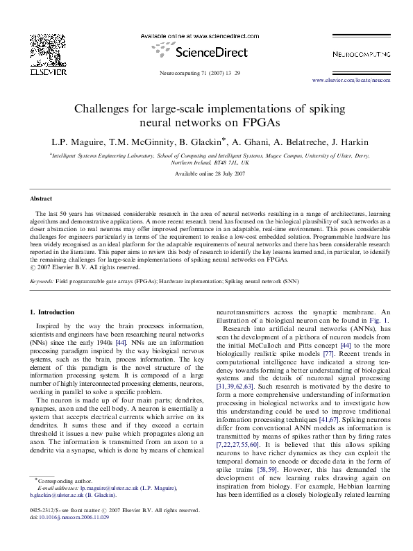 Pdf Challenges For Large Scale Implementations Of Spiking Neural Networks On Fpgas 