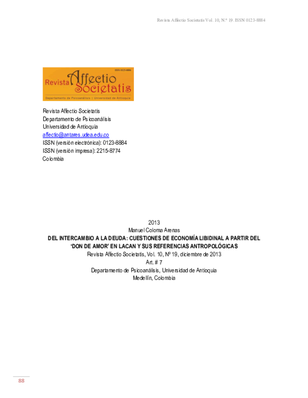 (PDF) DEL INTERCAMBIO A LA DEUDA: CUESTIONES DE ECONOMÍA LIBIDINAL A ...