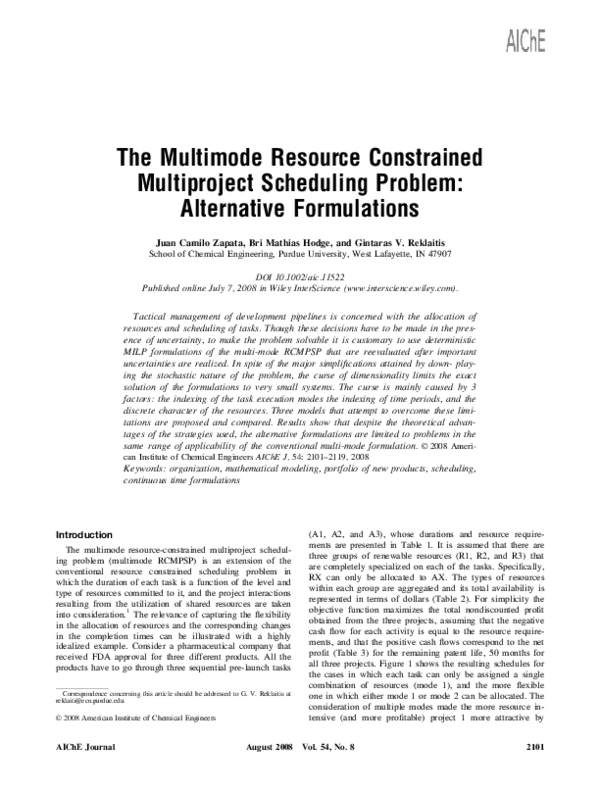 Pdf The Multimode Resource Constrained Multiproject Scheduling Problem Alternative