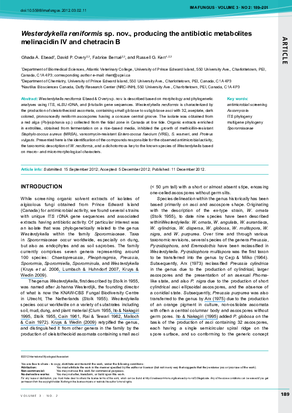 (PDF) Westerdykella reniformis sp. nov., producing the antibiotic ...