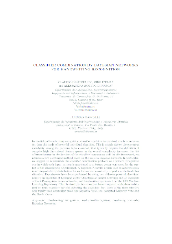 (PDF) CLASSIFIER COMBINATION BY BAYESIAN NETWORKS FOR HANDWRITING RECOGNITION