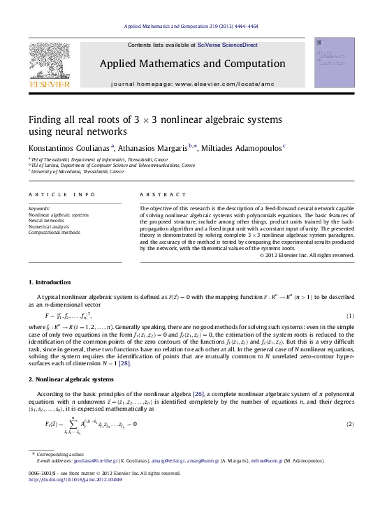 Neural Networks For 3x3 Nonlinear Systems