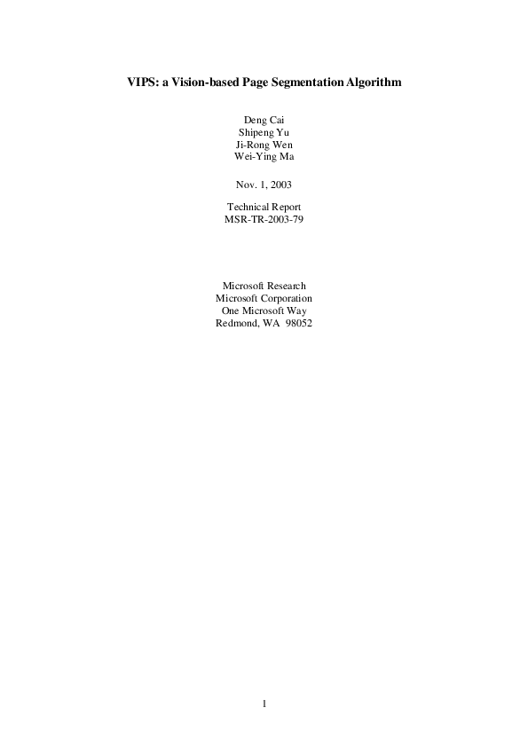(PDF) VIPS: a Vision-based Page Segmentation Algorithm