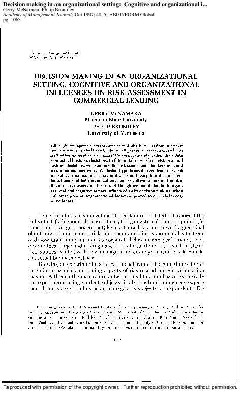 (PDF) Decision Making in an Organizational Setting: Cognitive and ...