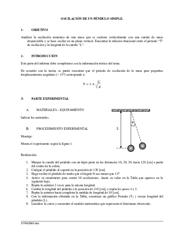 (DOC) OSCILACIÓN DE UN PÉNDULO SIMPLE