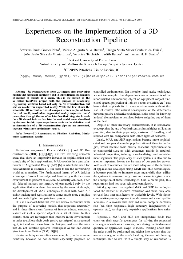 (PDF) Experiences on the Implementation of a 3d Reconstruction Pipeline