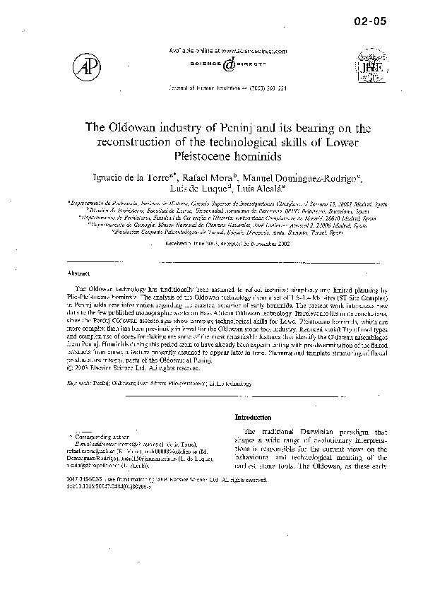 (PDF) The Oldowan industry of Peninj and its bearing on the ...